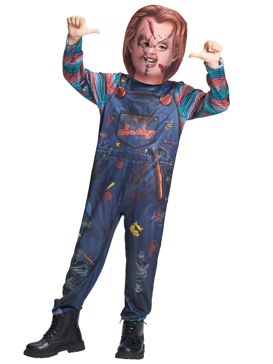 Kids Chucky Jumpsuit Mask Set Halloween Costume Blue Creepy Boys Girls ...