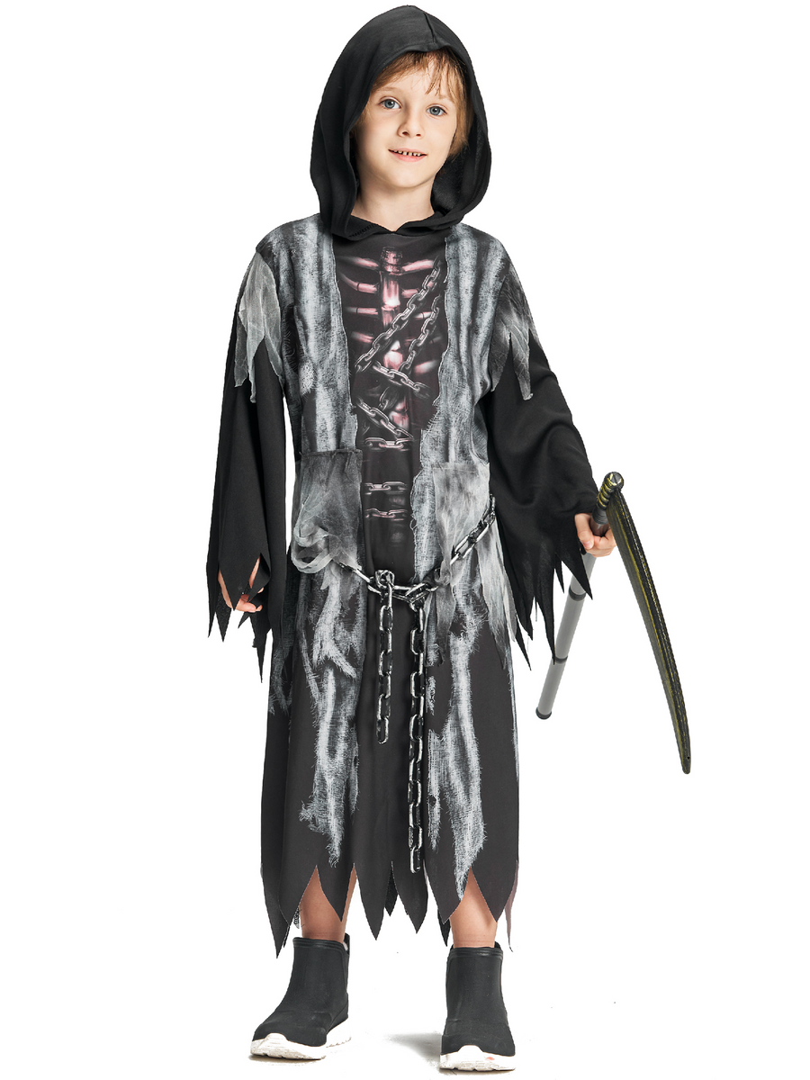 Kids Grim Reaper Robe Scythe Chains Set Halloween Costume Death ...