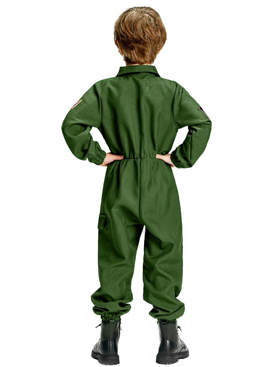 Kids Fighter Pilot Jumpsuit Halloween Costume Green Airman Air Force ...