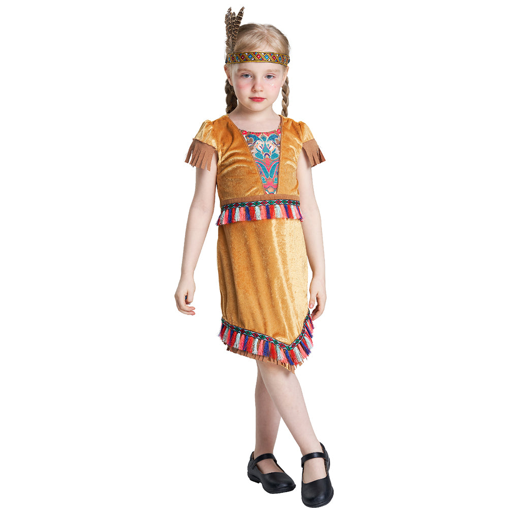 Girls The Native American Indian Costume Dress Set Halloween ...
