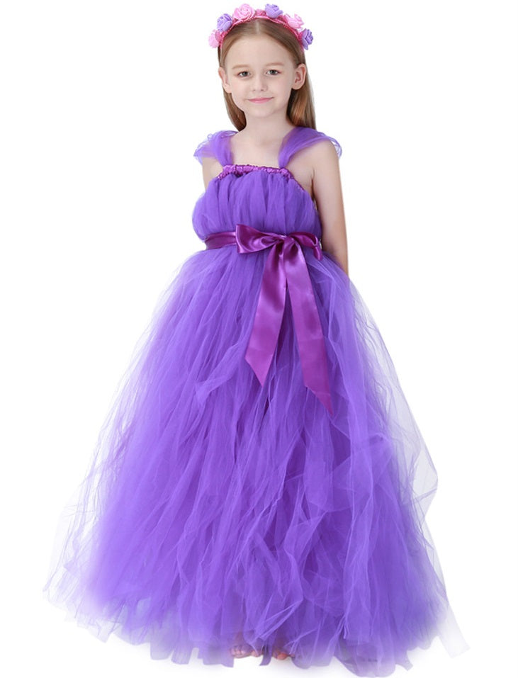 Girls Princess Costume Purple Dress Gown Tutu Skirt for Kids Flower ...